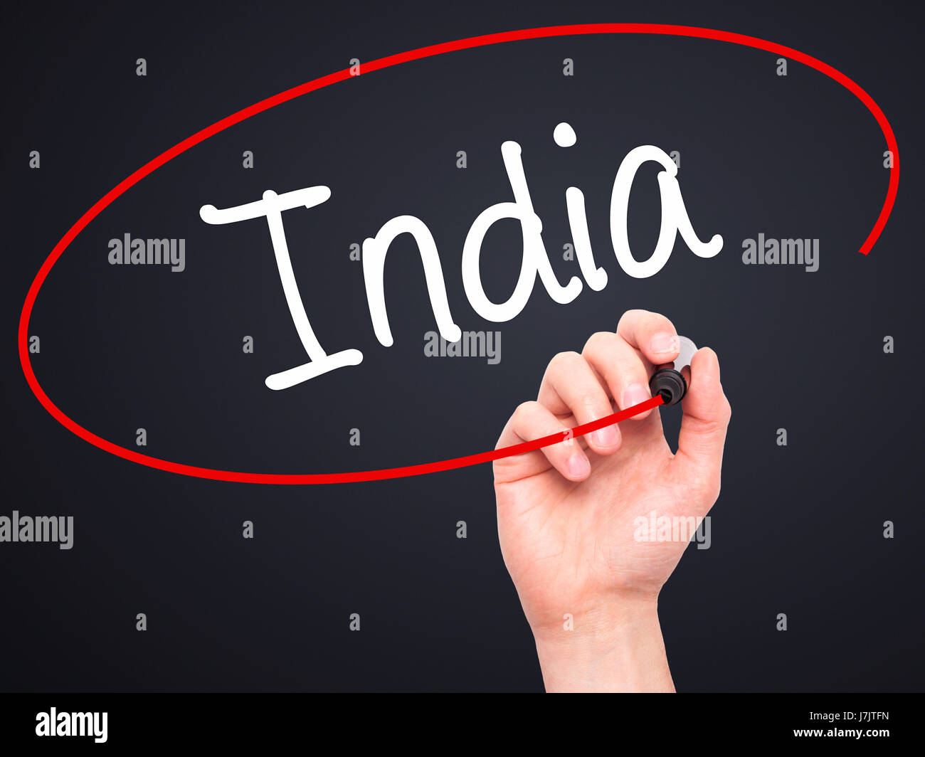 Man Hand writing India with black marker on visual screen. Isolated on ...