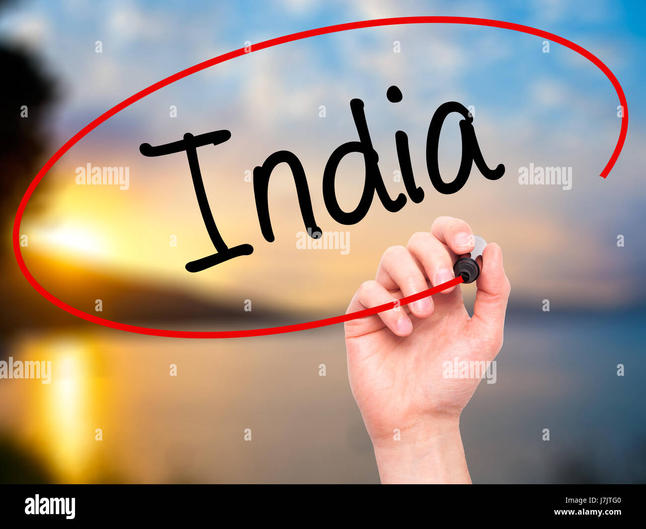 Man Hand writing India with black marker on visual screen. Isolated on ...