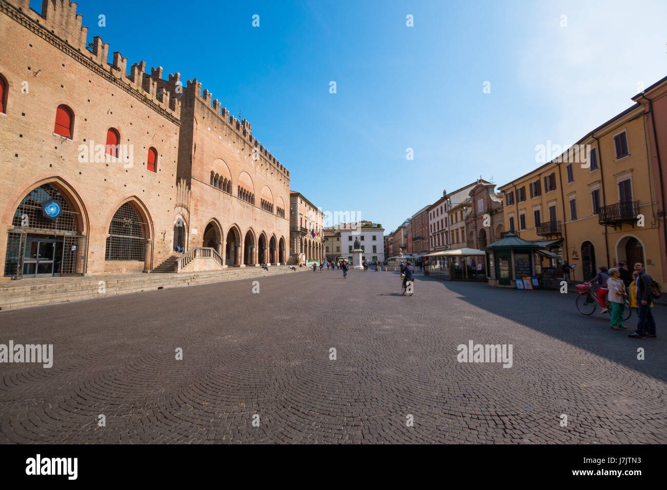 Facade of Rimini City Hall with statue on Cavour square in Rimini ...