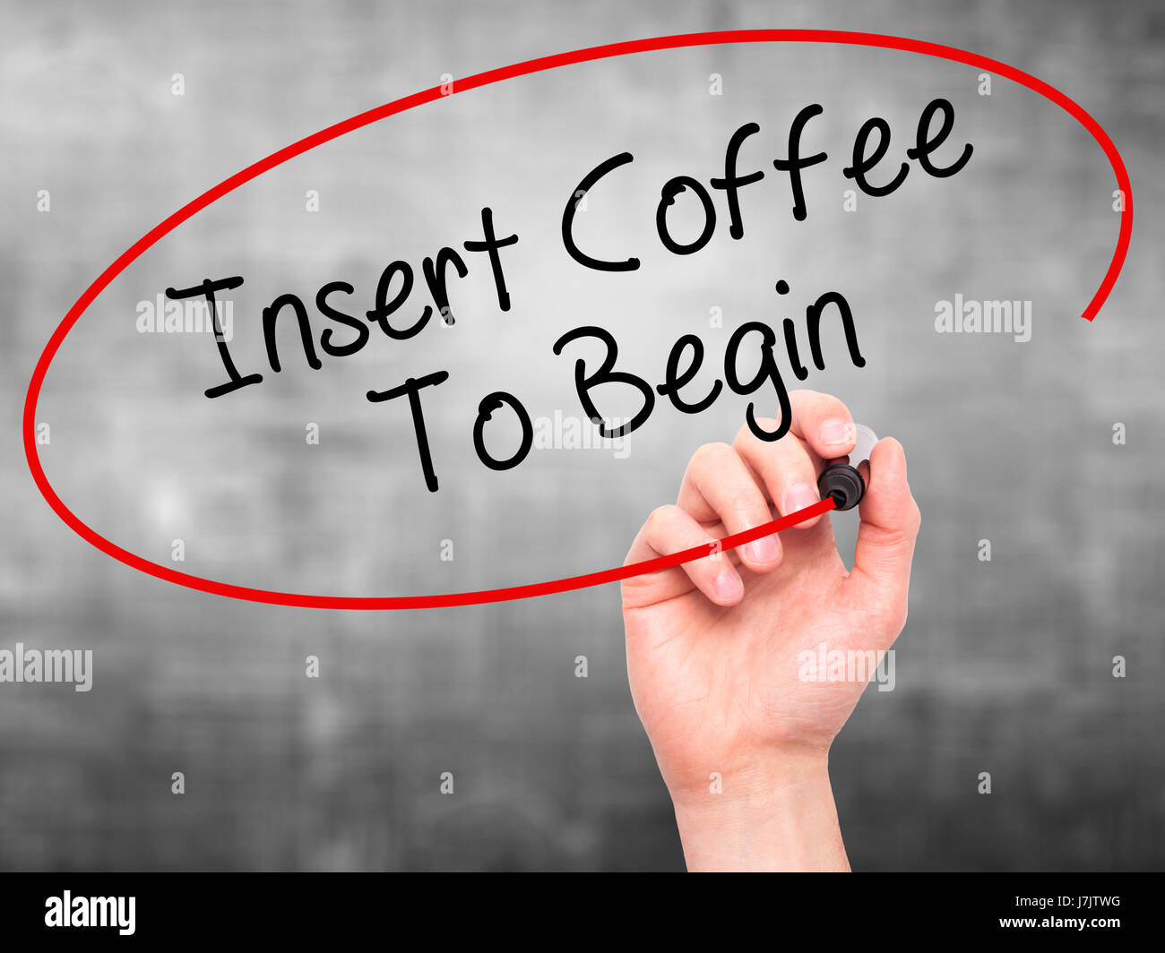 Man Hand writing Insert Coffee To Begin with black marker on visual ...