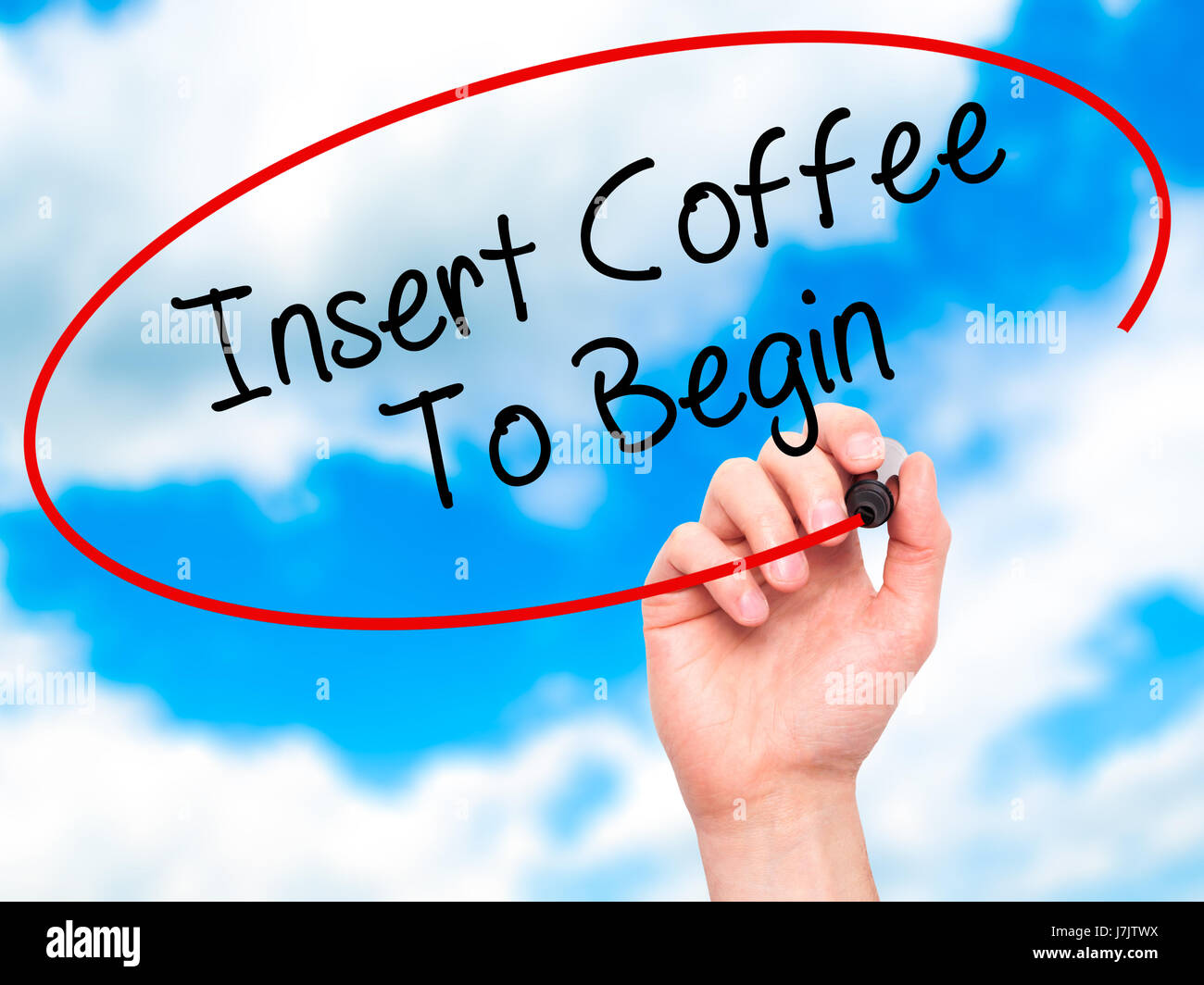 Man Hand writing Insert Coffee To Begin with black marker on visual ...