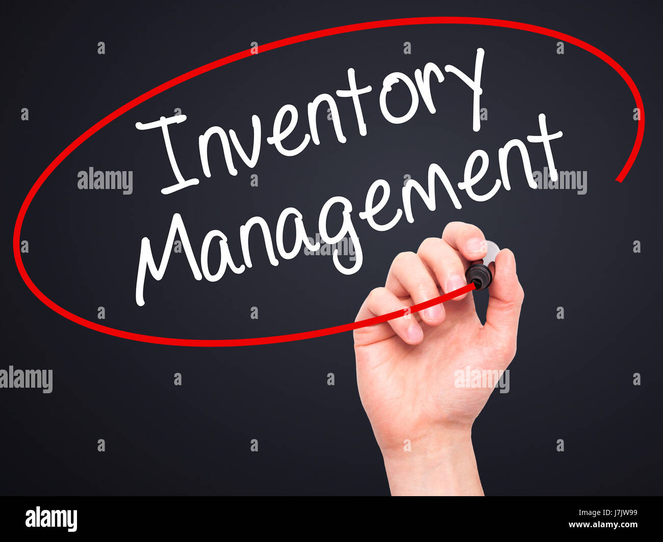 Man Hand writing Inventory Management with black marker on visual ...