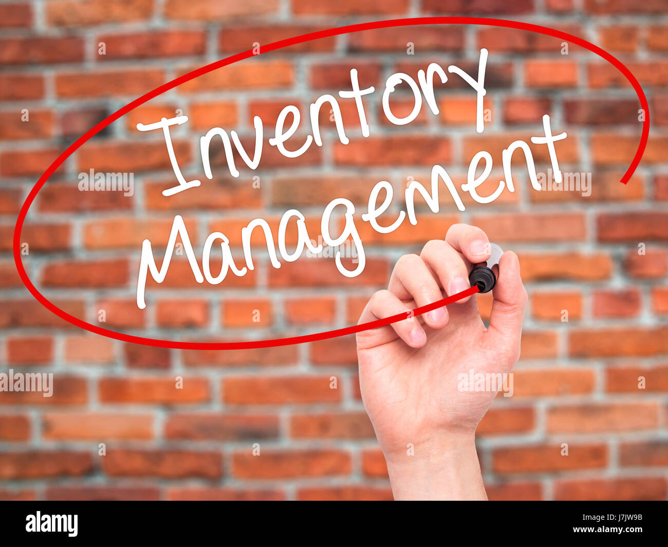 Man Hand writing Inventory Management with black marker on visual ...