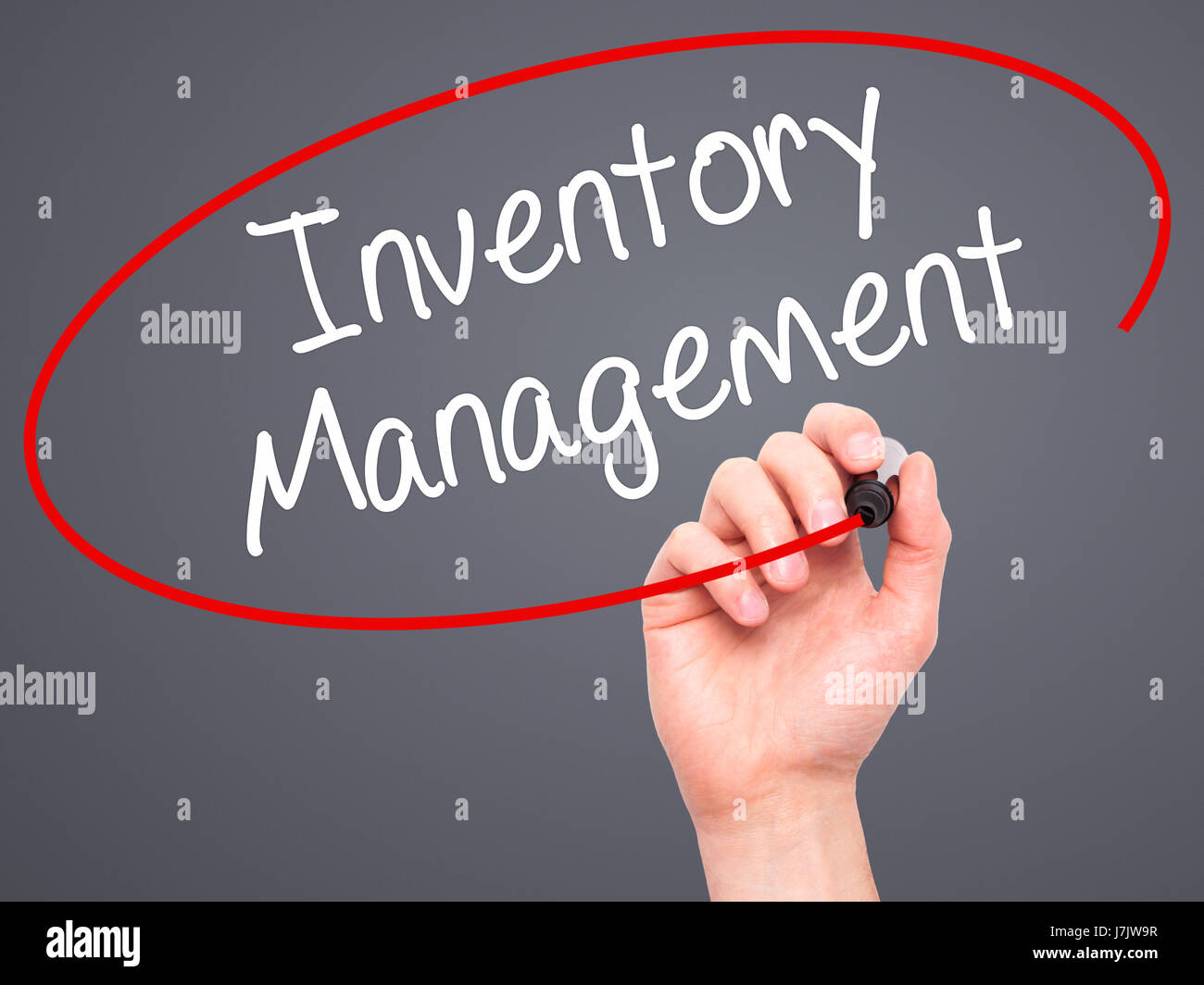 Man Hand writing Inventory Management with black marker on visual ...
