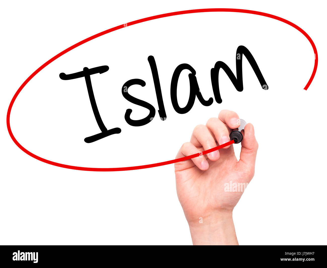 Man Hand writing Islam with black marker on visual screen. Isolated on ...