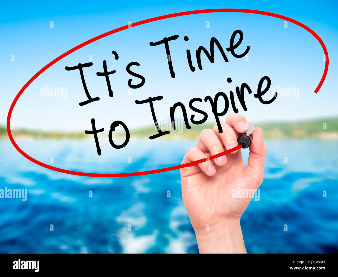 Man Hand writing It's Time to Inspire with black marker on visual ...