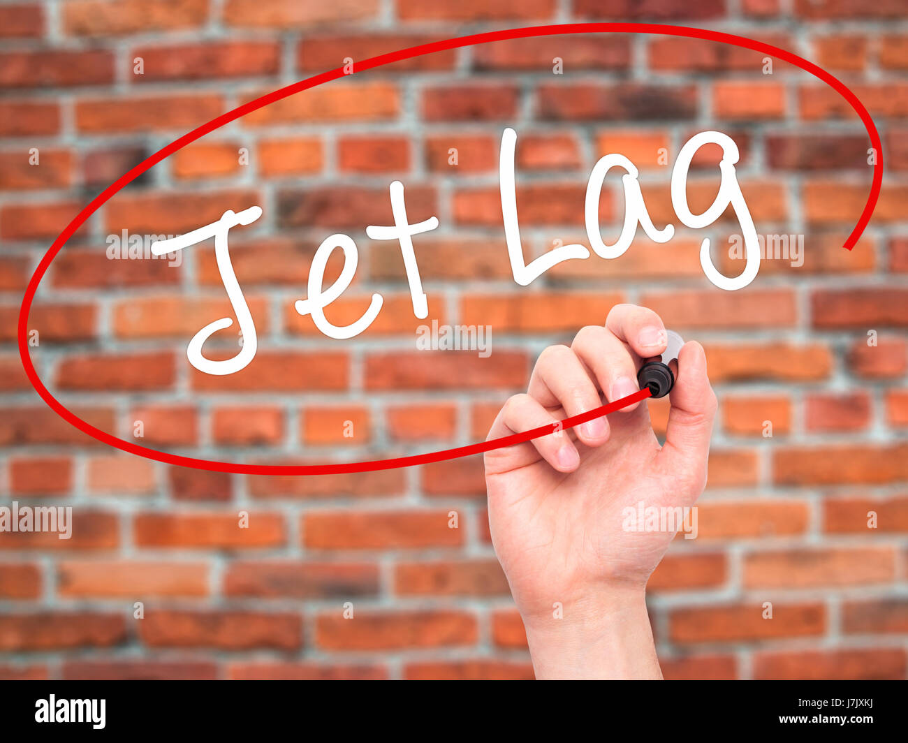 Man Hand writing Jet Lag with black marker on visual screen. Isolated ...