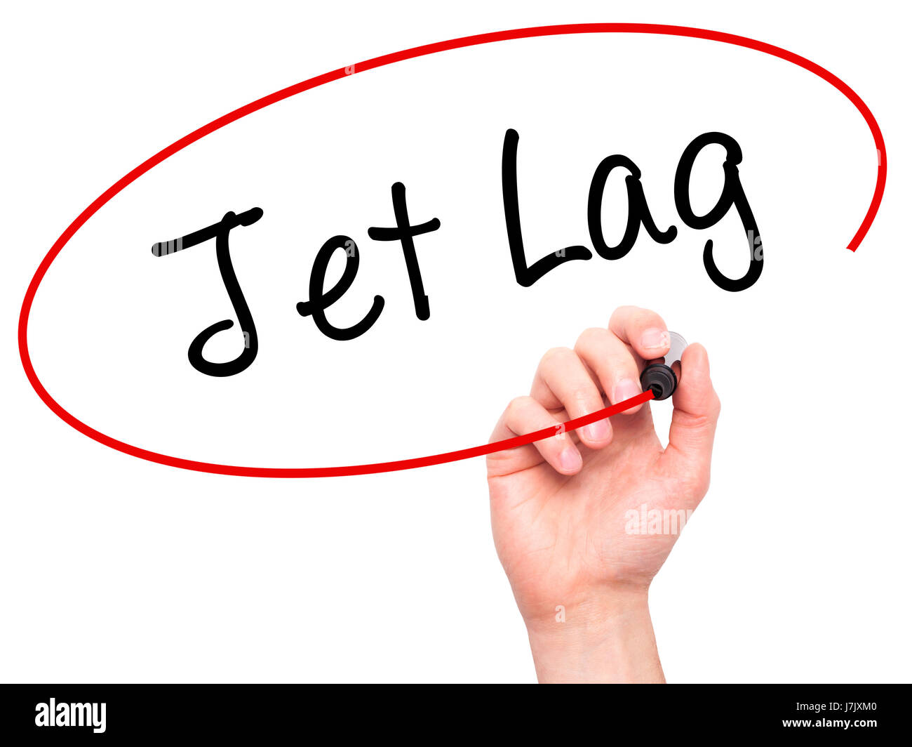 Man Hand writing Jet Lag with black marker on visual screen. Isolated ...
