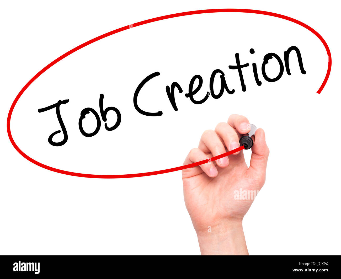 Man Hand writing Job Creation with black marker on visual screen ...