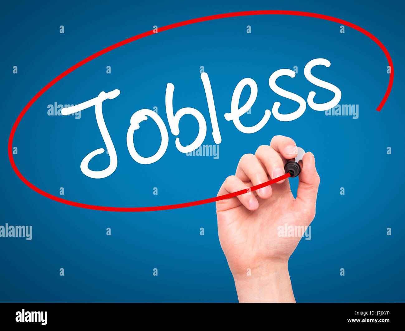 Man Hand writing Jobless with black marker on visual screen. Isolated ...