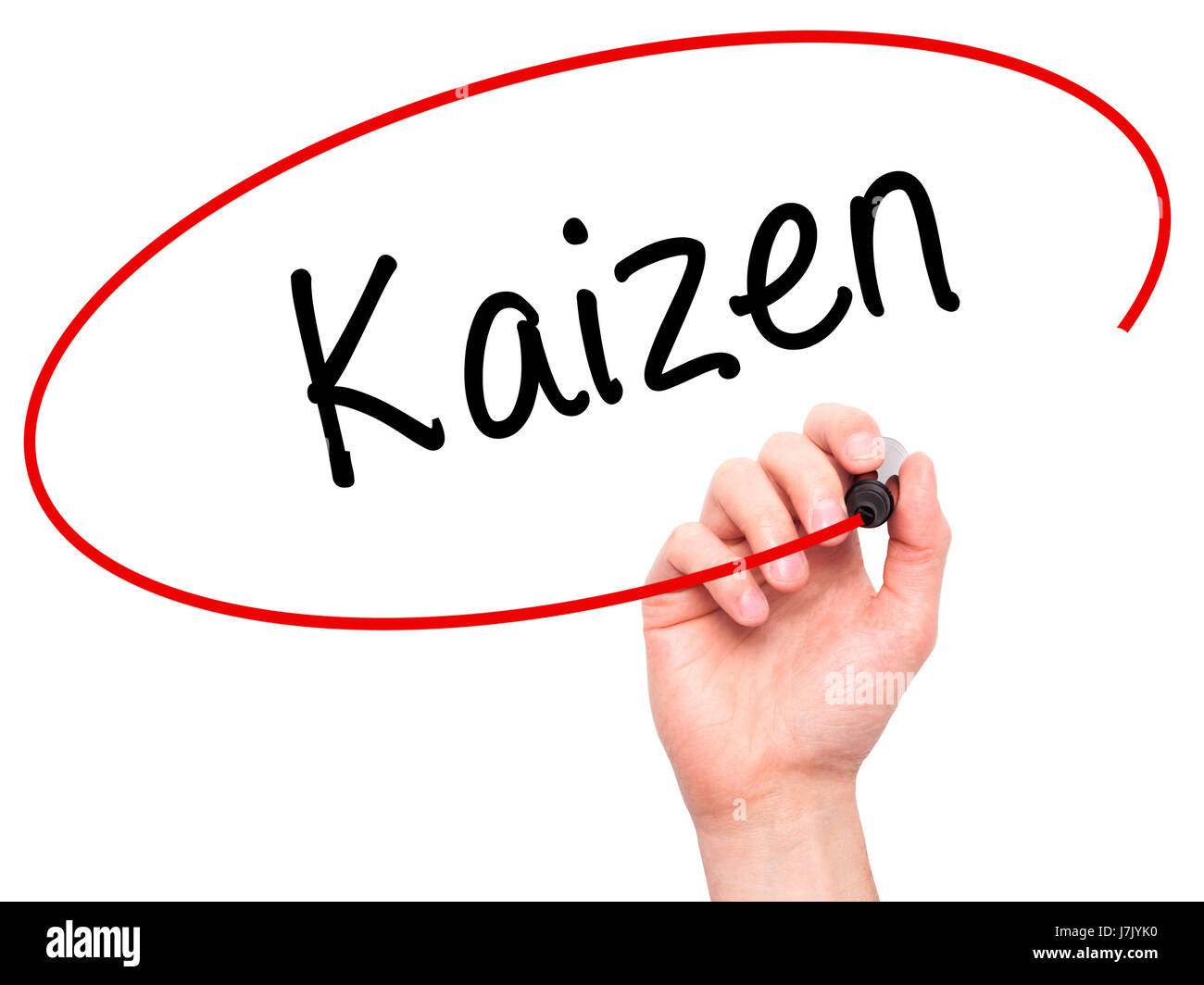 Man Hand writing Kaizen with black marker on visual screen. Isolated on ...