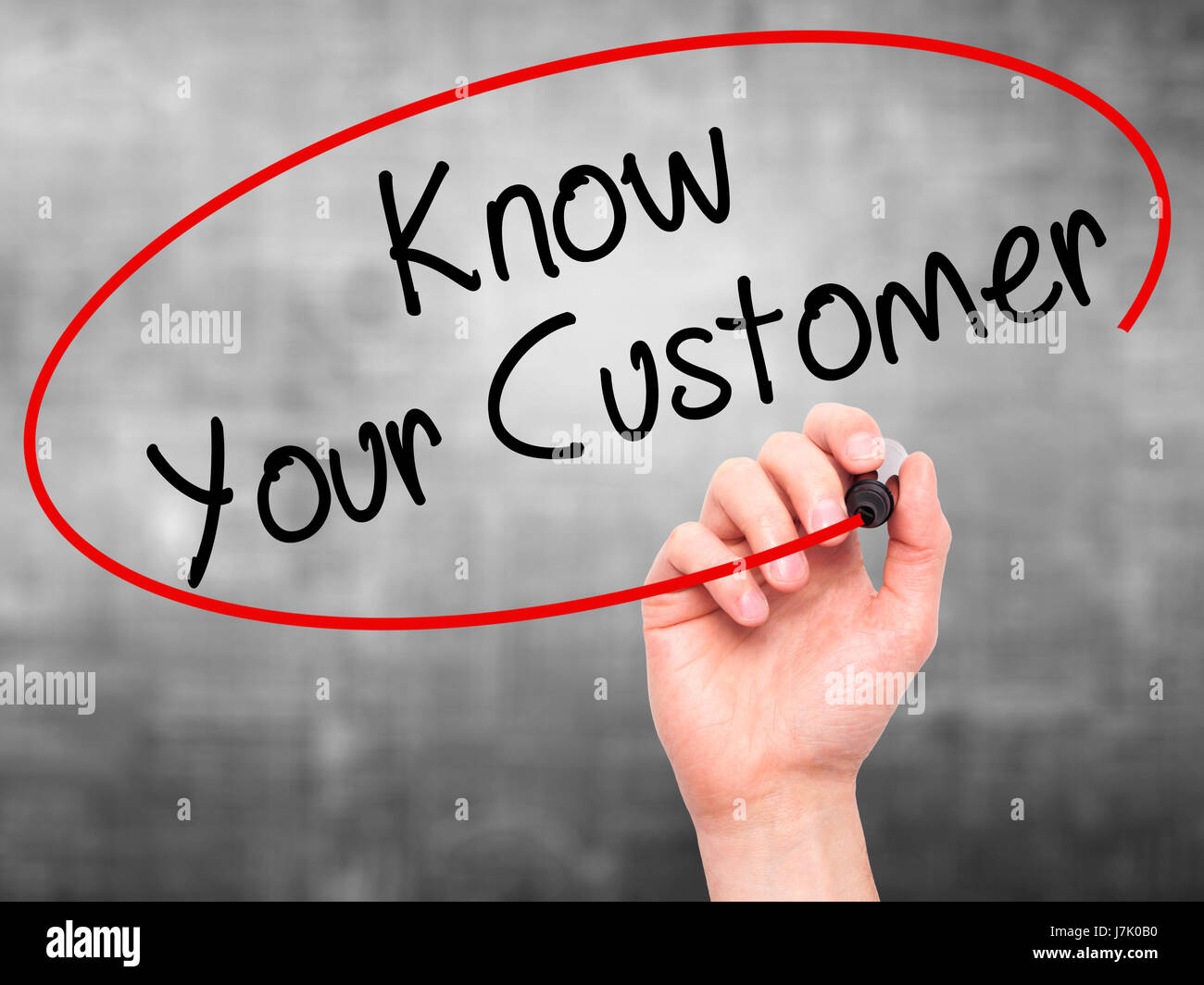 Man Hand writing Know Your Customer with black marker on visual screen ...