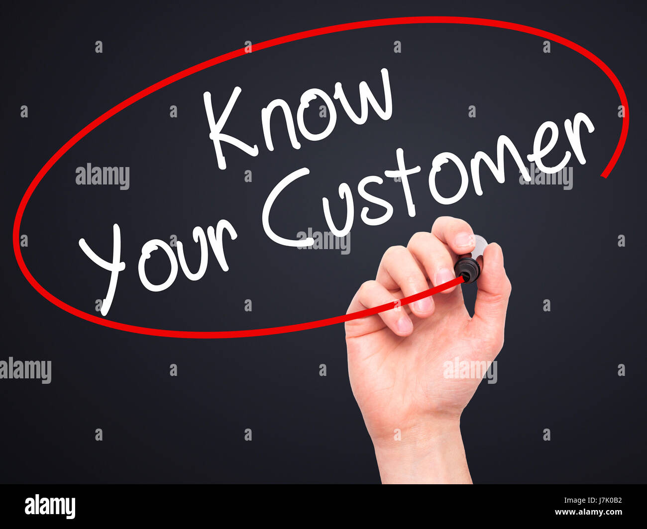 Man Hand writing Know Your Customer with black marker on visual screen ...