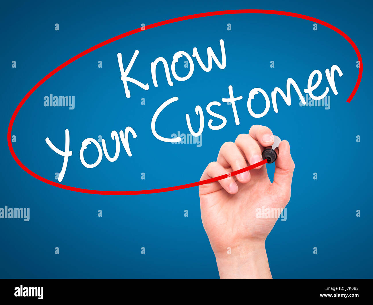 Man Hand writing Know Your Customer with black marker on visual screen ...