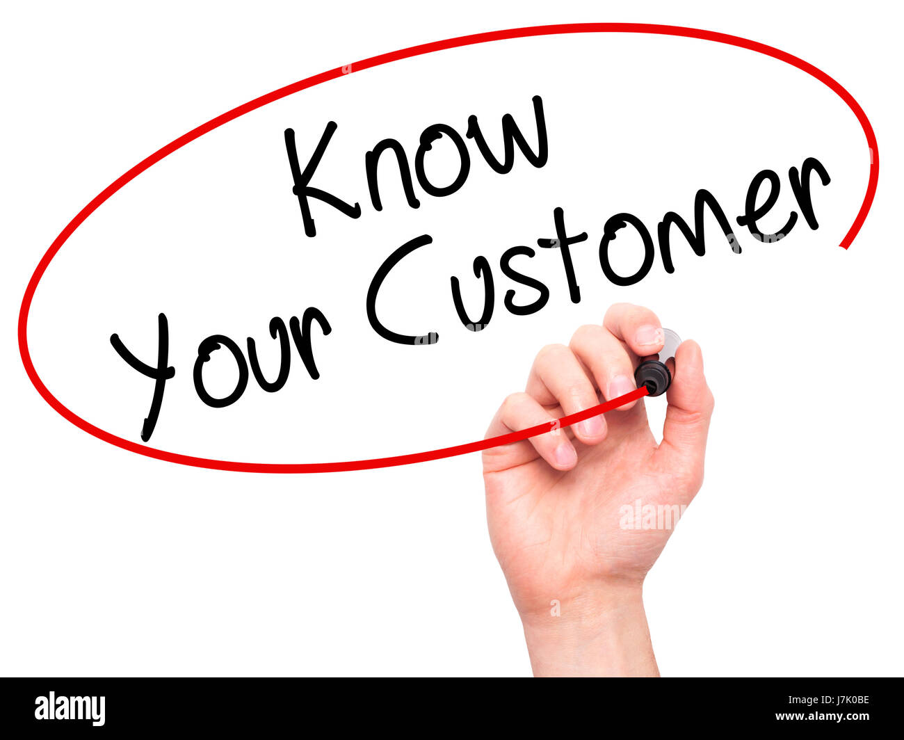 Man Hand writing Know Your Customer with black marker on visual screen ...
