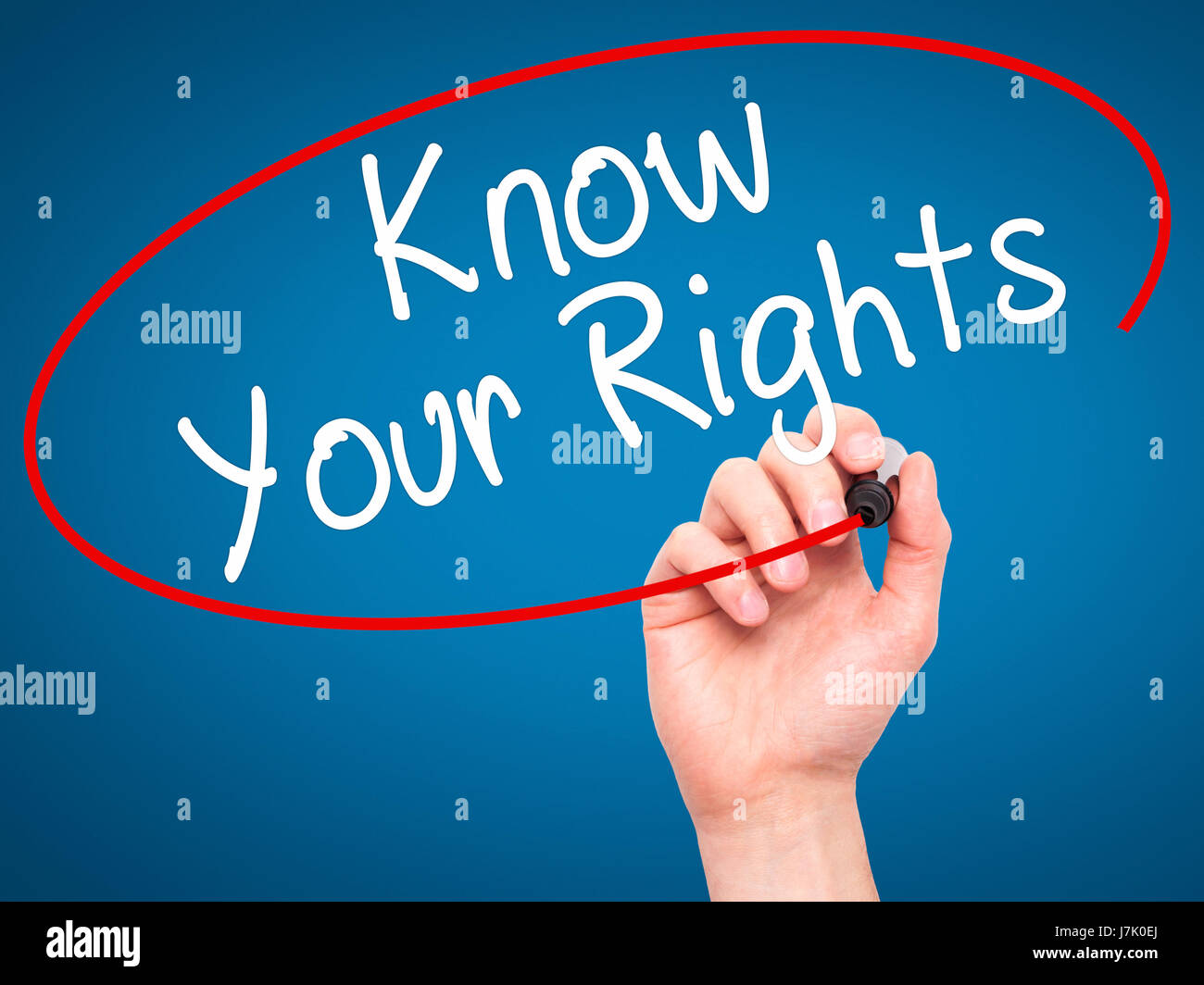 Man Hand writing Know Your Rights with black marker on visual screen ...