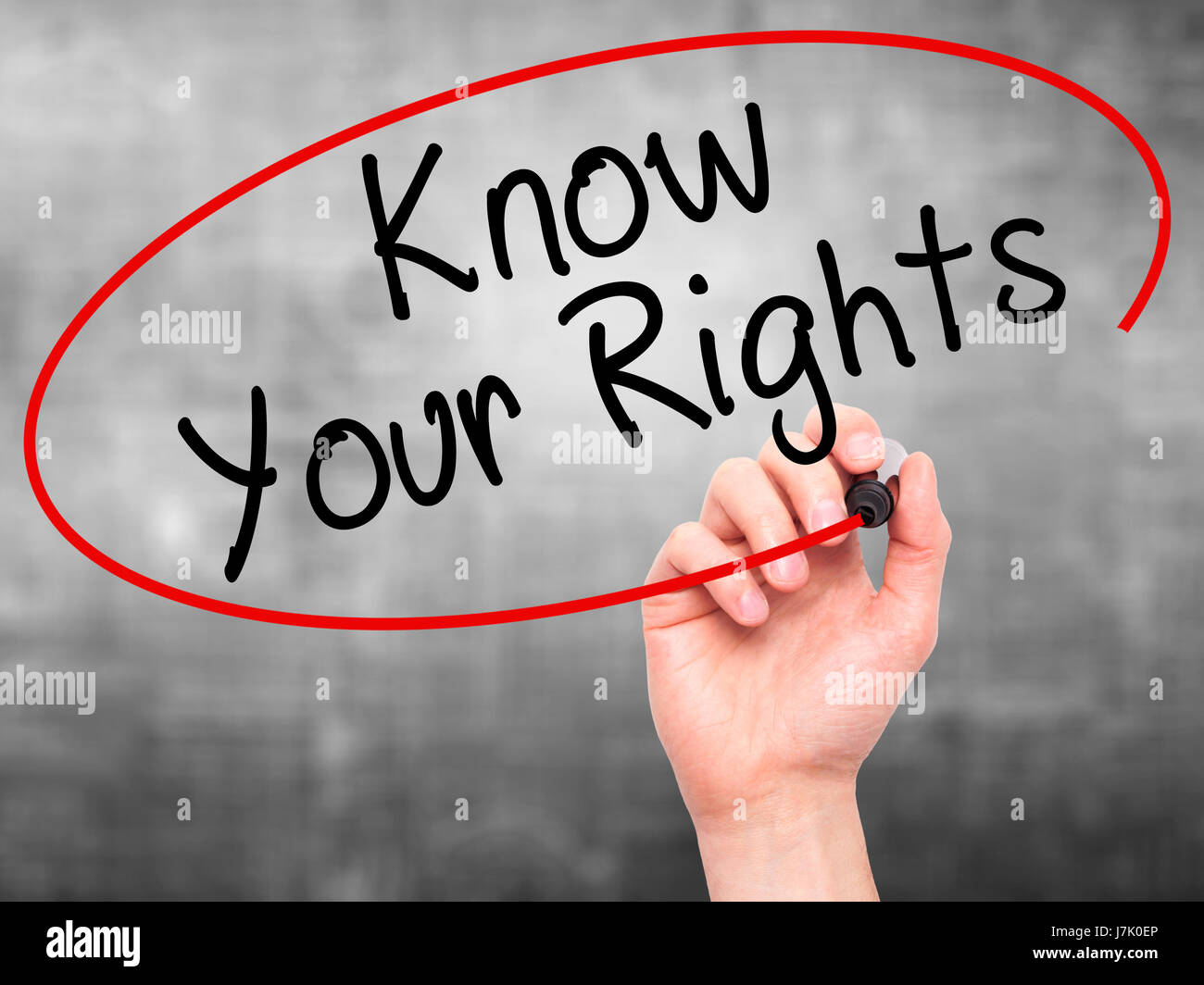 Man Hand writing Know Your Rights with black marker on visual screen ...