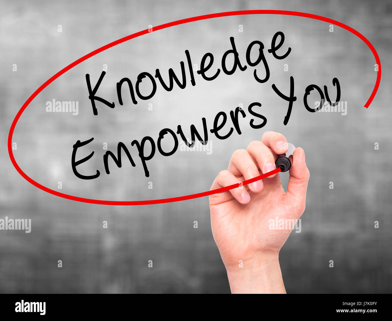 Man Hand writing Knowledge Empowers You with black marker on visual ...