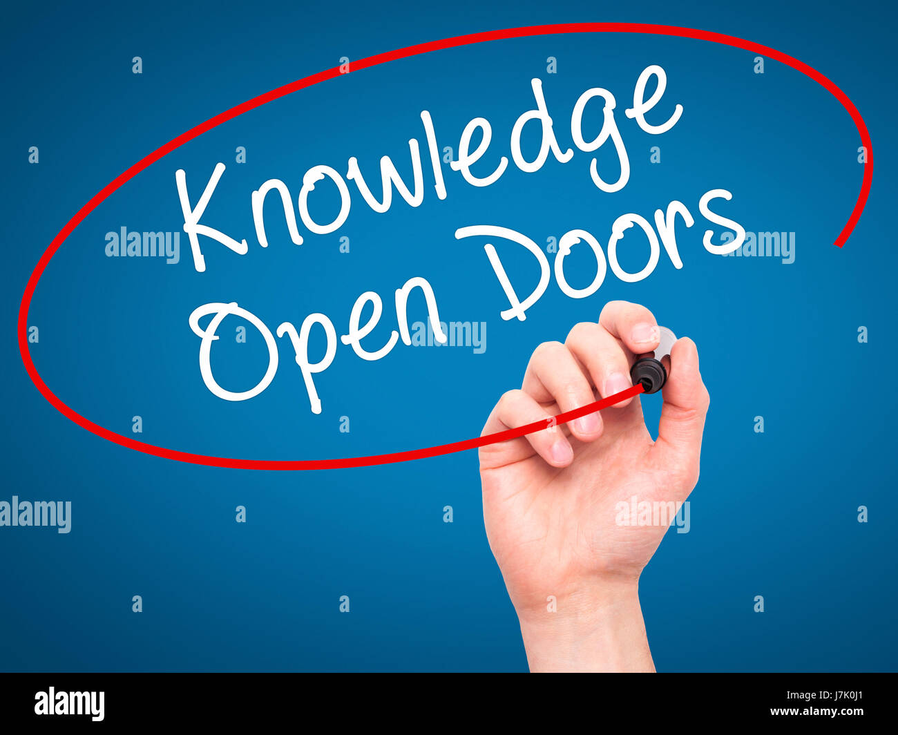 Man Hand writing Knowledge Open Doors with black marker on visual ...