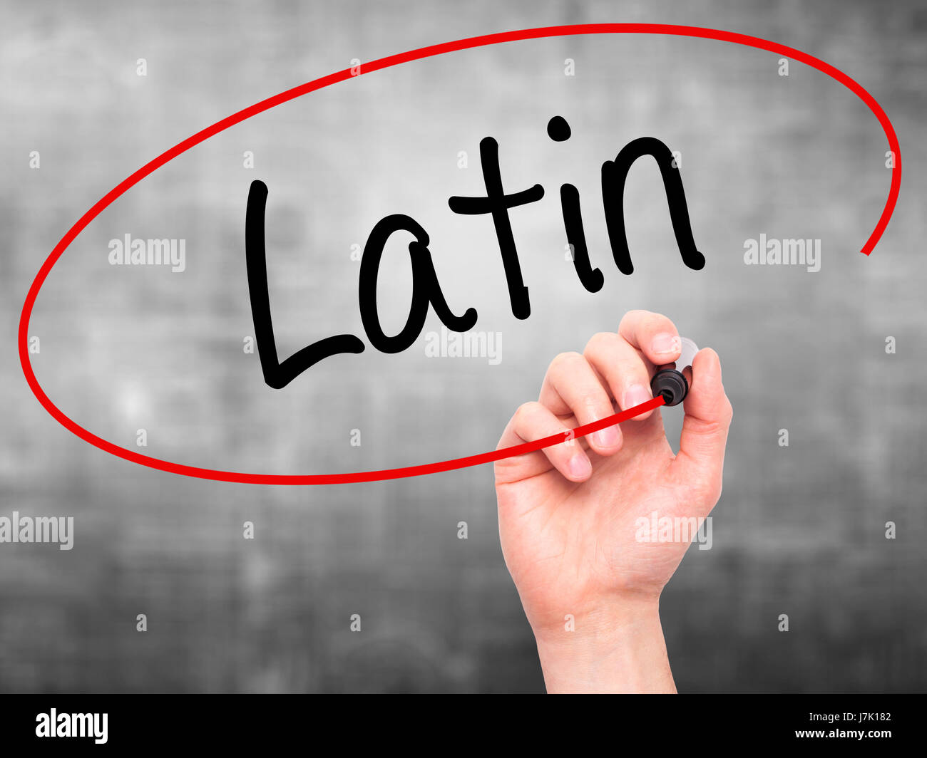 Man Hand writing Latin with black marker on visual screen. Isolated on ...