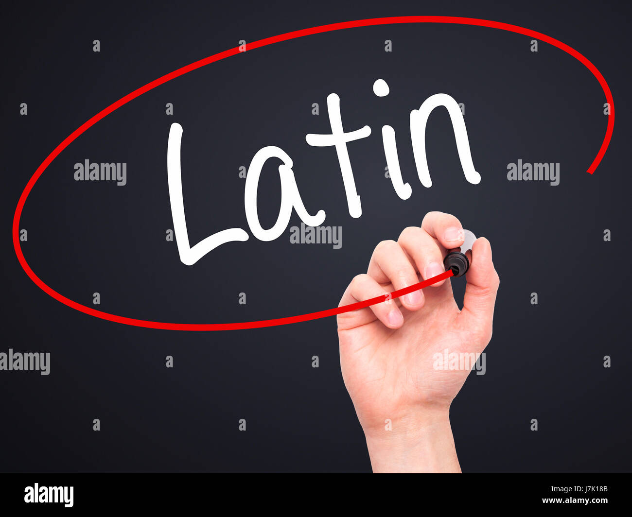 Man Hand writing Latin with black marker on visual screen. Isolated on ...