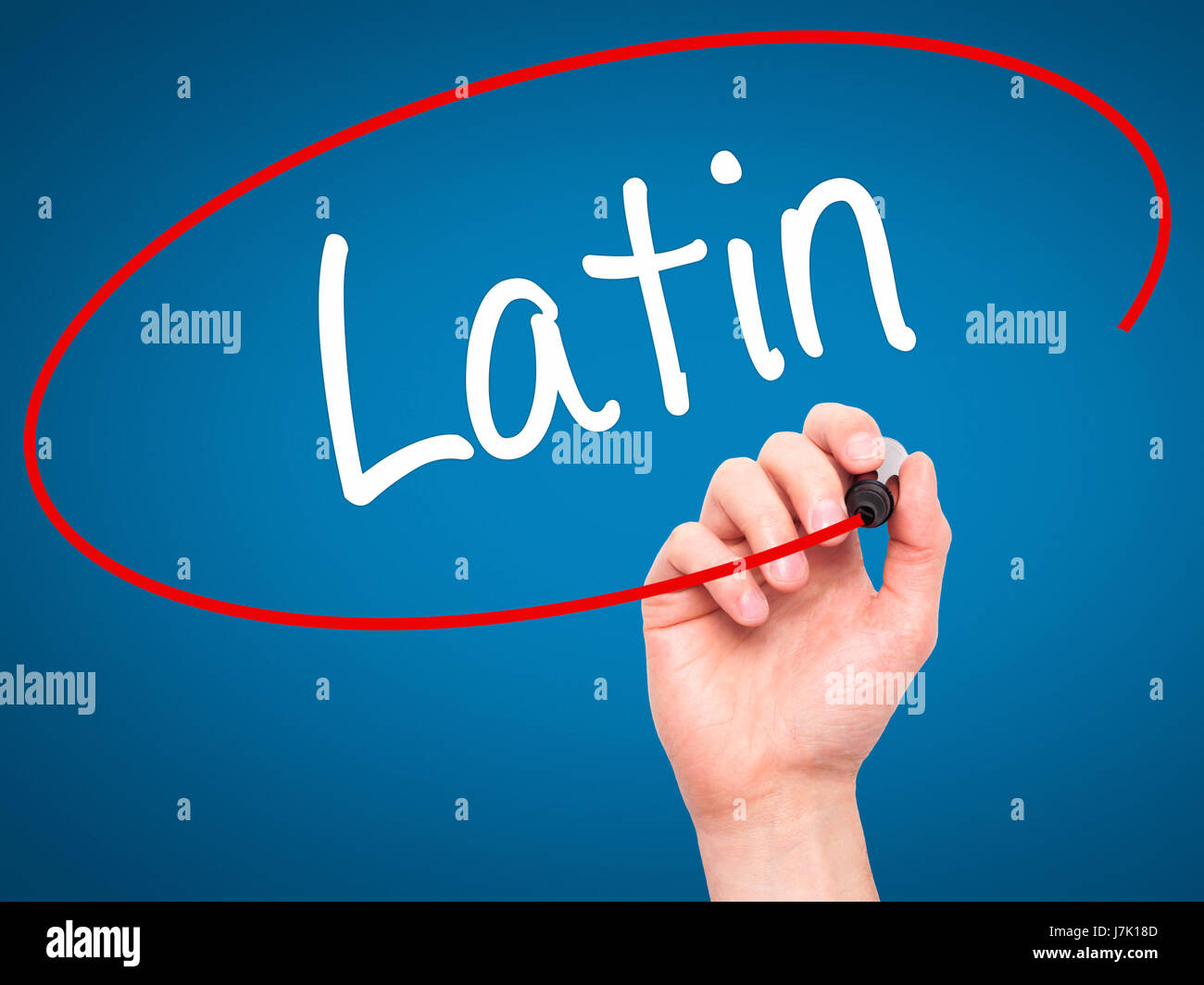 Man Hand writing Latin with black marker on visual screen. Isolated on ...