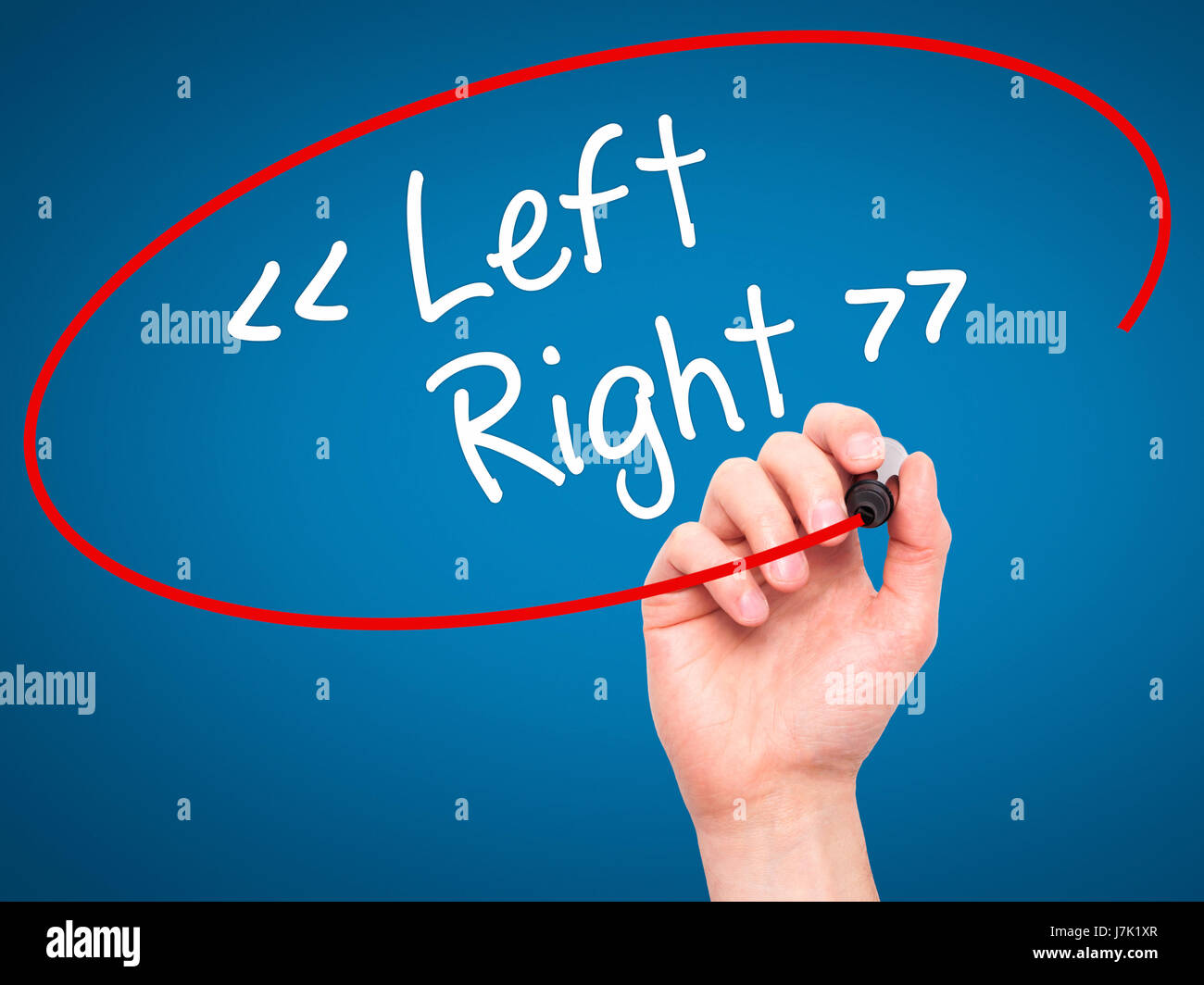 Man Hand writing Left - Right with black marker on visual screen ...