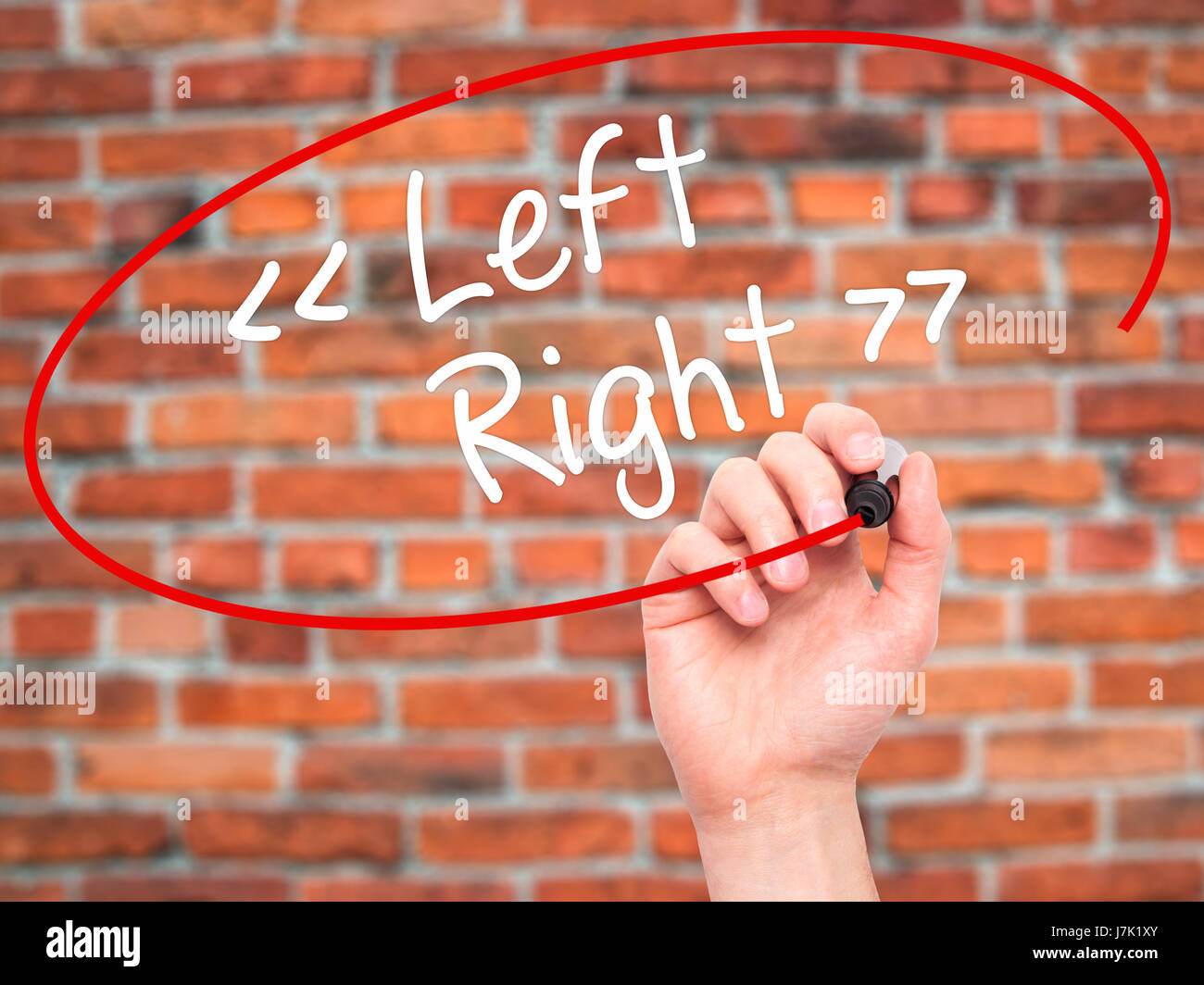 Man Hand writing Left - Right with black marker on visual screen ...