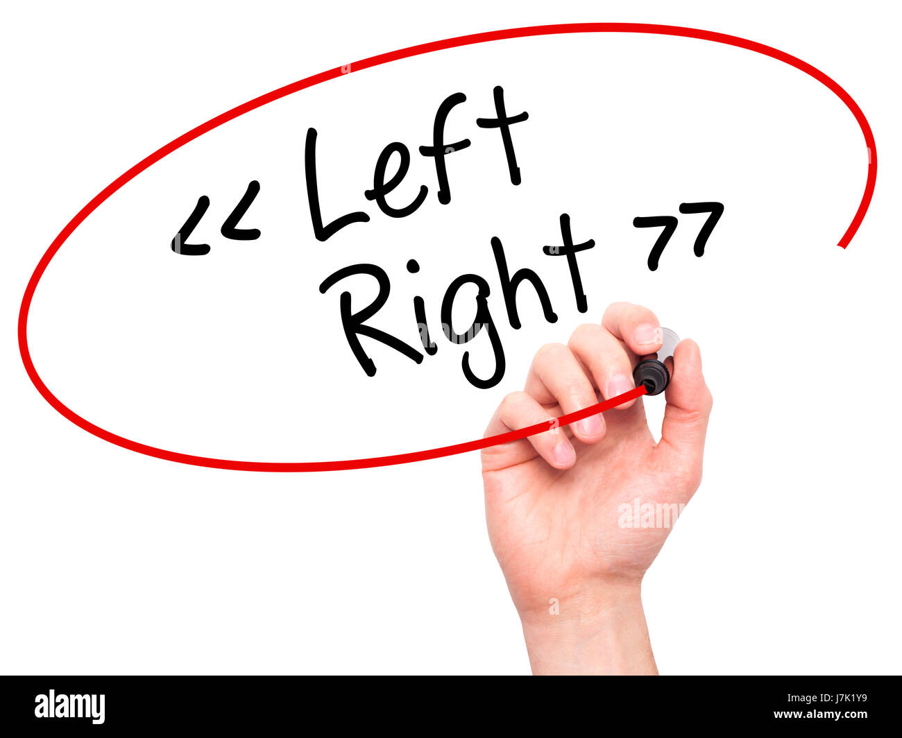 Man Hand writing Left - Right with black marker on visual screen ...