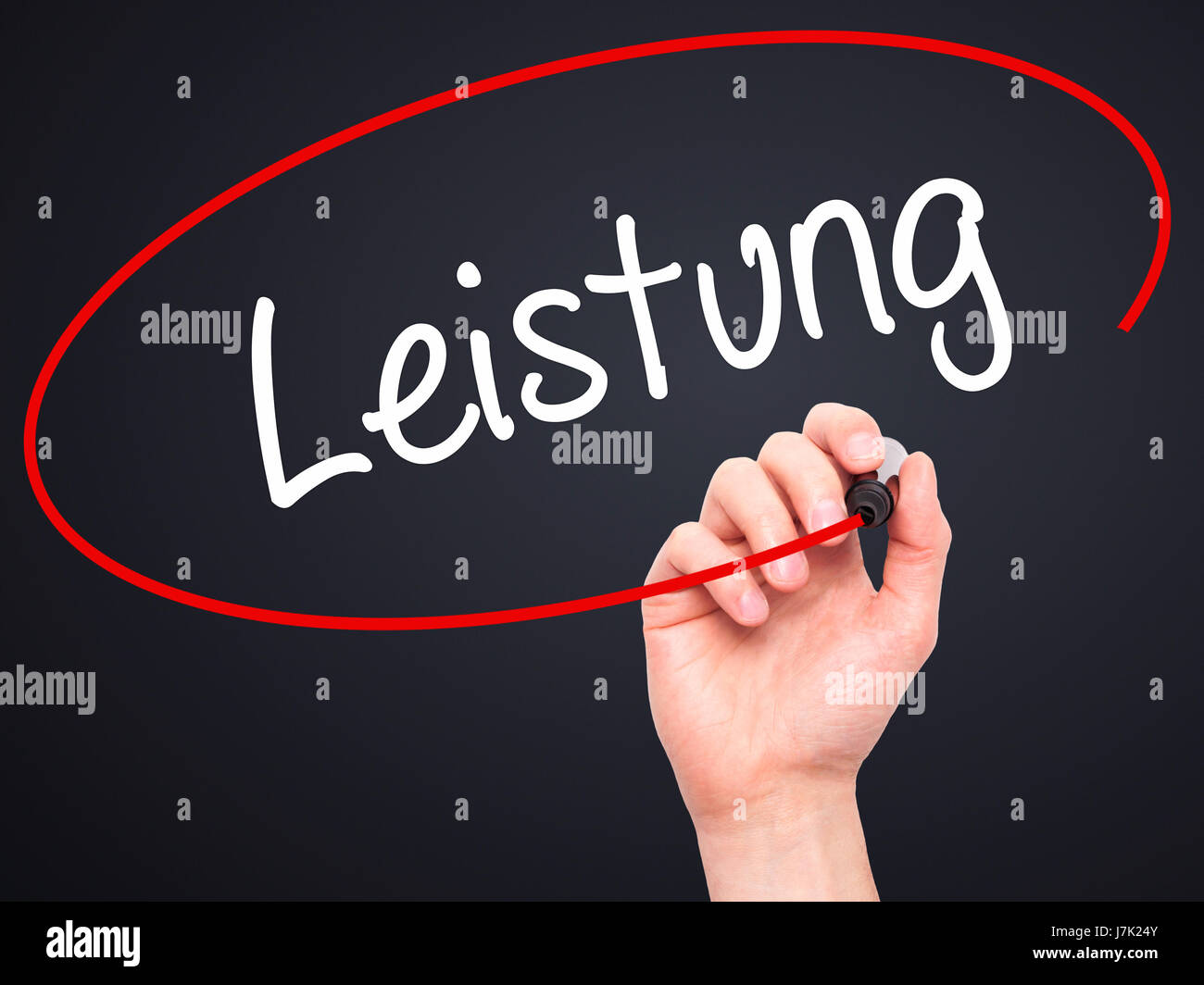 Man Hand writing Leistung (Power in German) with black marker on visual ...