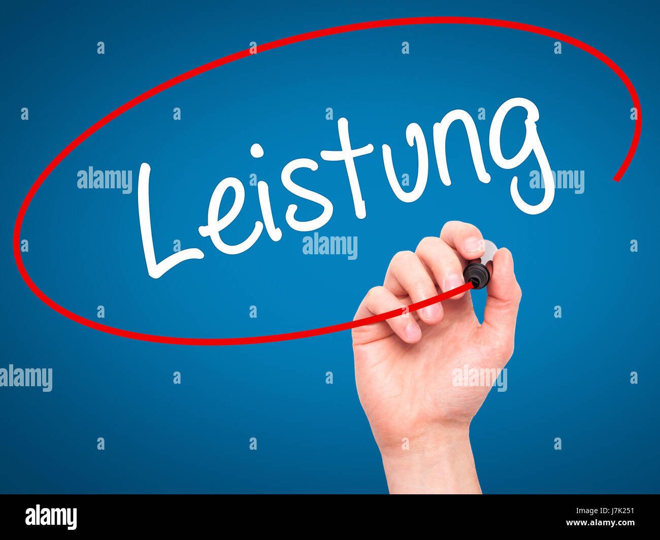 Man Hand writing Leistung (Power in German) with black marker on visual ...