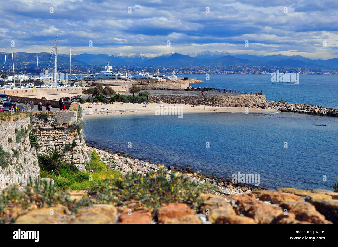 Overlooking the bay at Antibes with the mountains of the south of ...