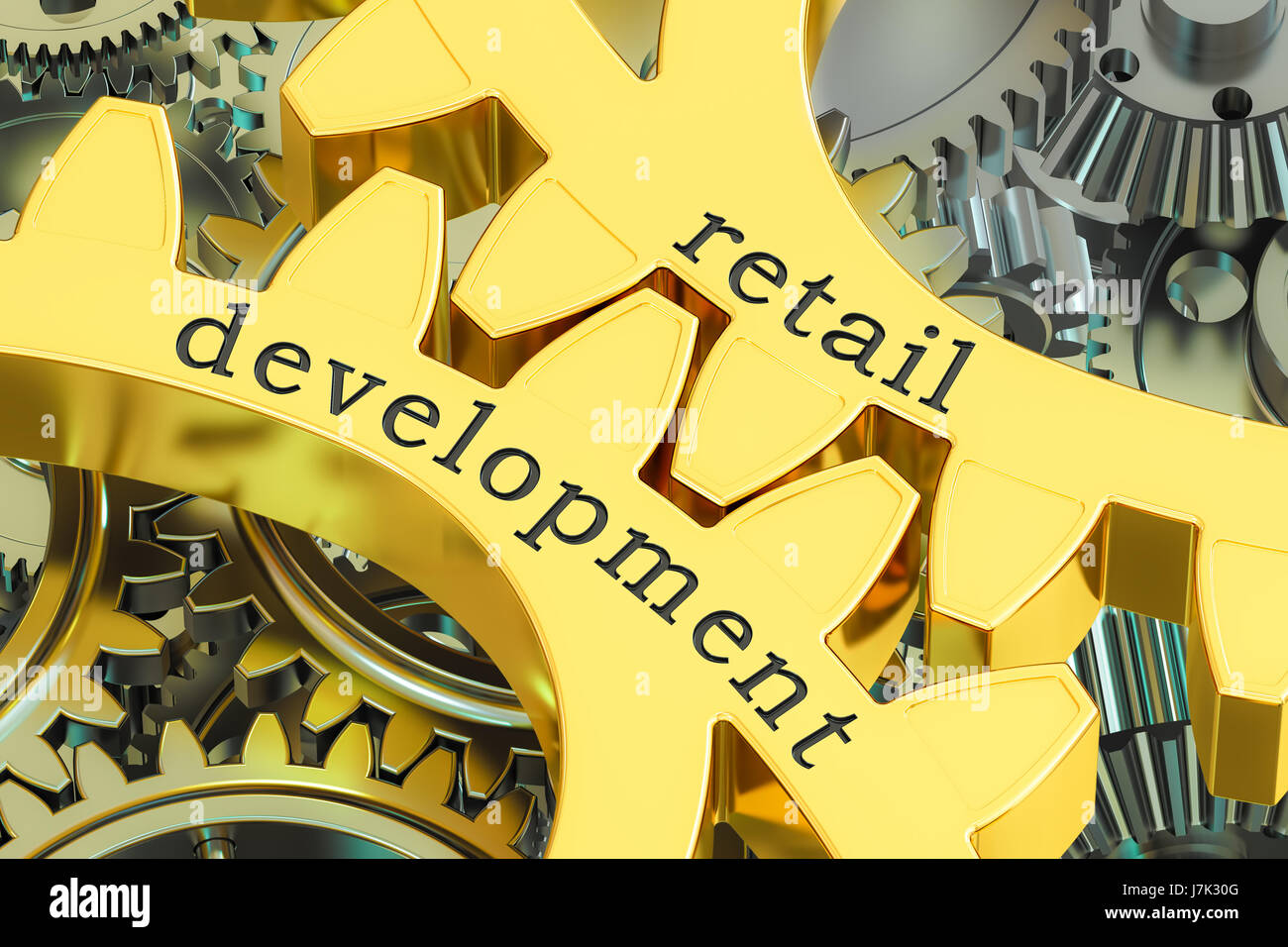 retail development concept on the gears, 3D rendering Stock Photo - Alamy