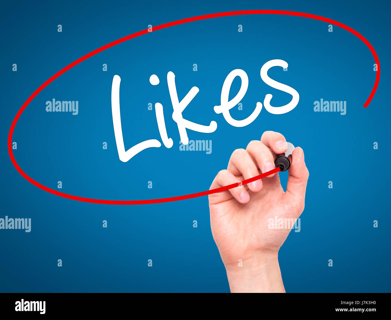 Man Hand writing Likes with black marker on visual screen. Isolated on ...