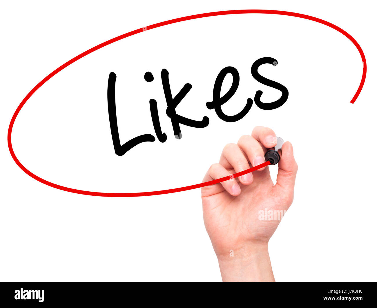 Man Hand writing Likes with black marker on visual screen. Isolated on ...