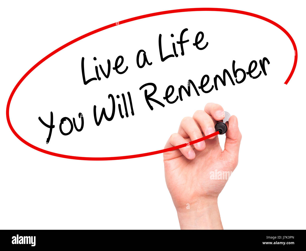 Man Hand writing Live a Life You Will Remember with black marker on ...