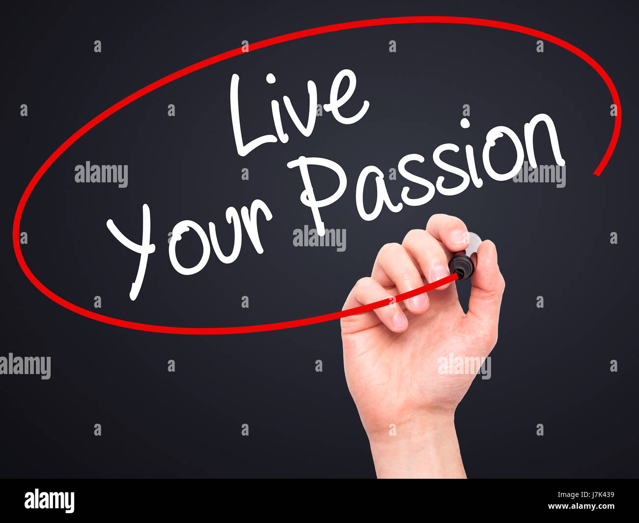 Man Hand writing Live Your Passion with black marker on visual screen ...