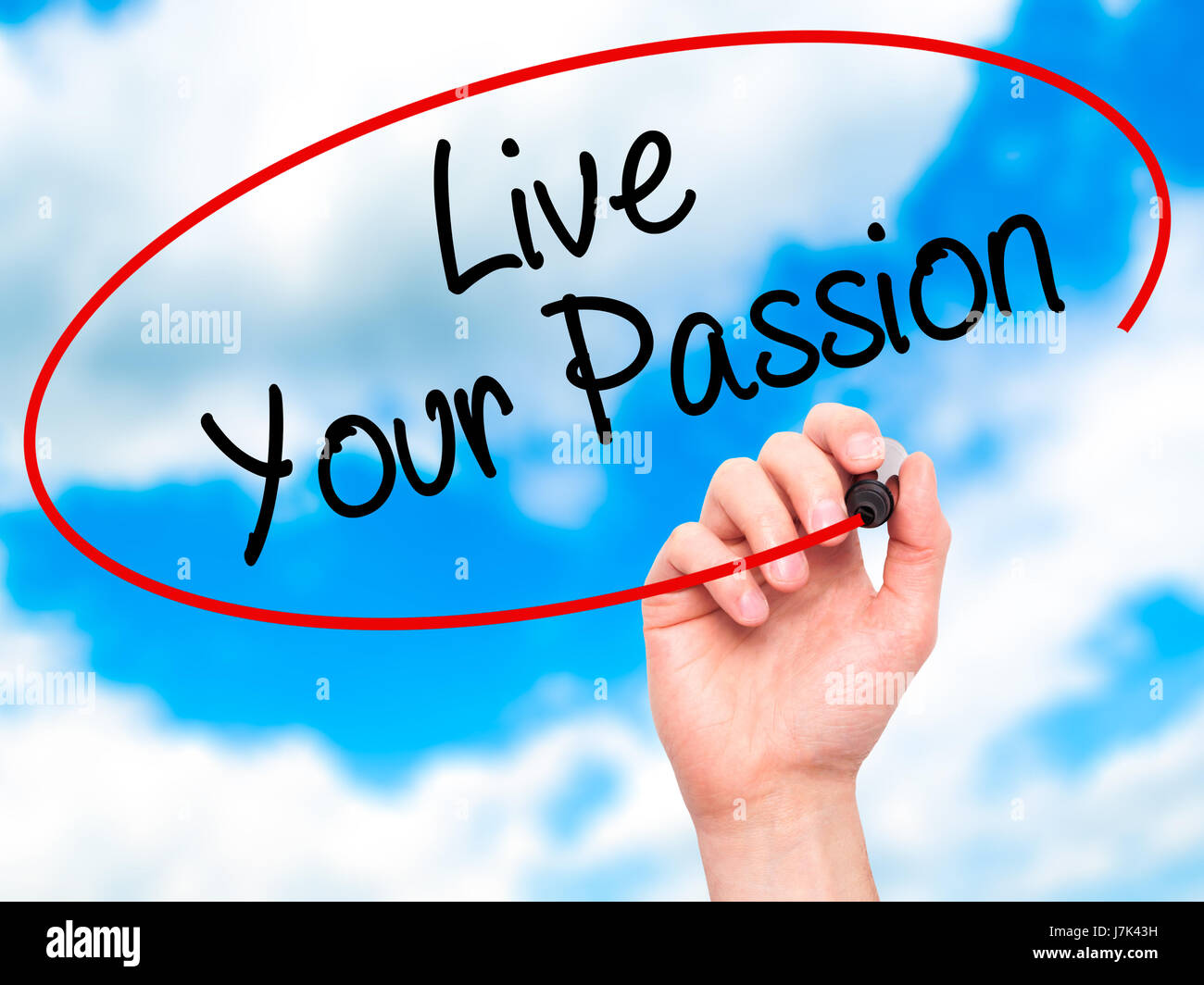 Man Hand writing Live Your Passion with black marker on visual screen ...