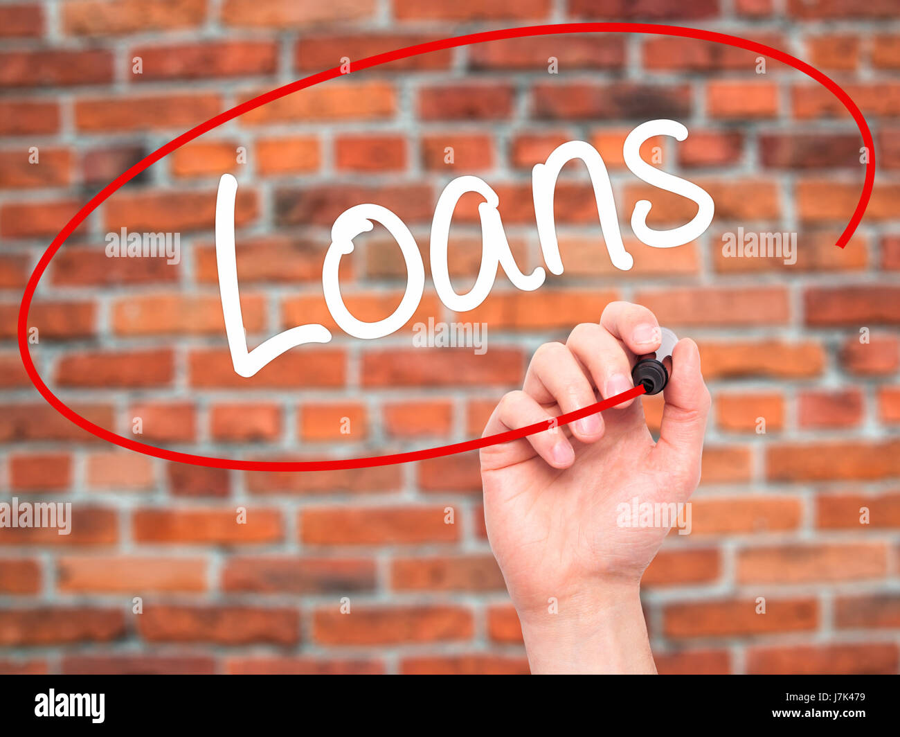 Man Hand writing Loans with black marker on visual screen. Isolated on ...