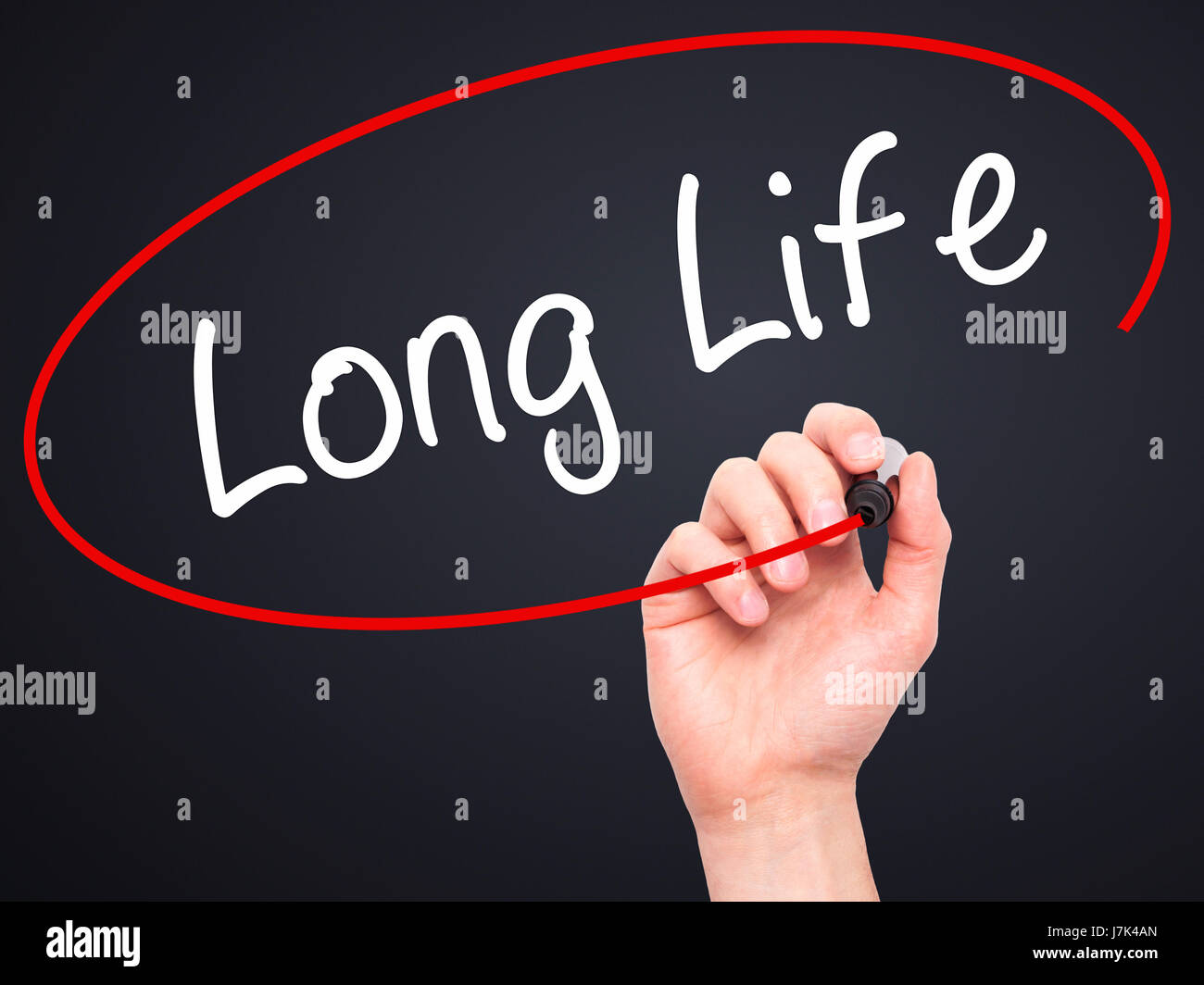 Man Hand writing Long Life with black marker on visual screen. Isolated ...