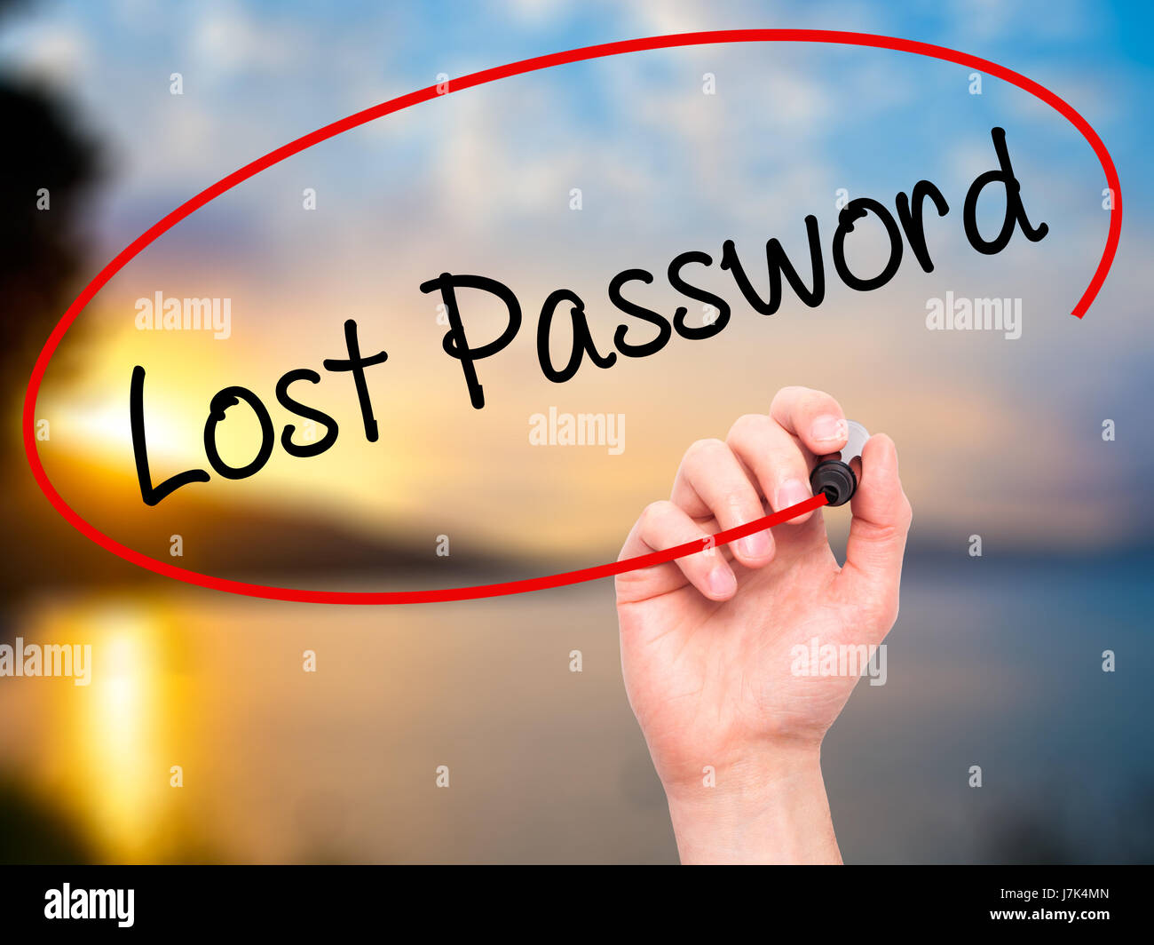Man Hand writing Lost Password with black marker on visual screen ...