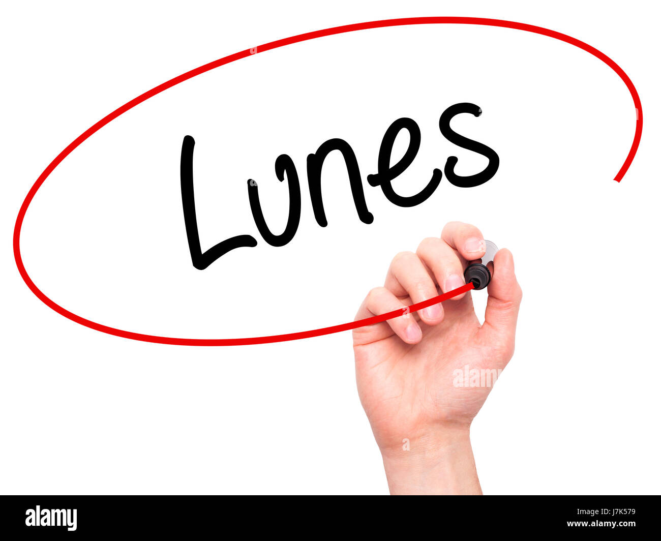 Man Hand writing Lunes (Monday in Spanish) with black marker on visual ...