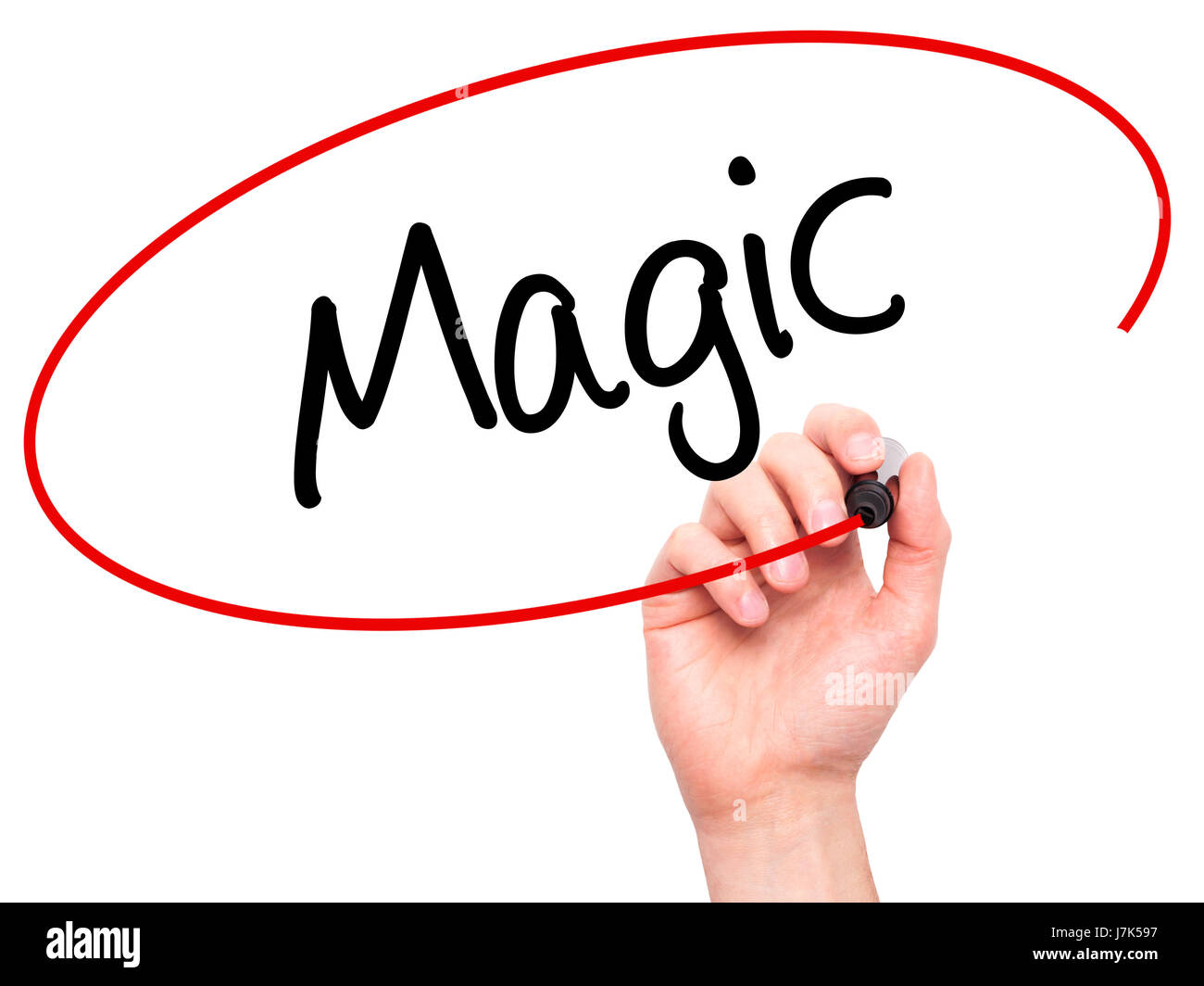 Man Hand writing Magic with black marker on visual screen. Isolated on ...
