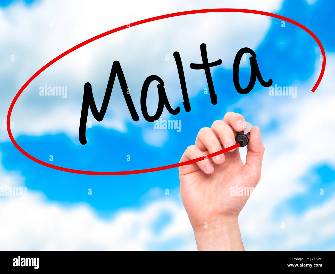 Man Hand writing Malta with black marker on visual screen. Isolated on ...