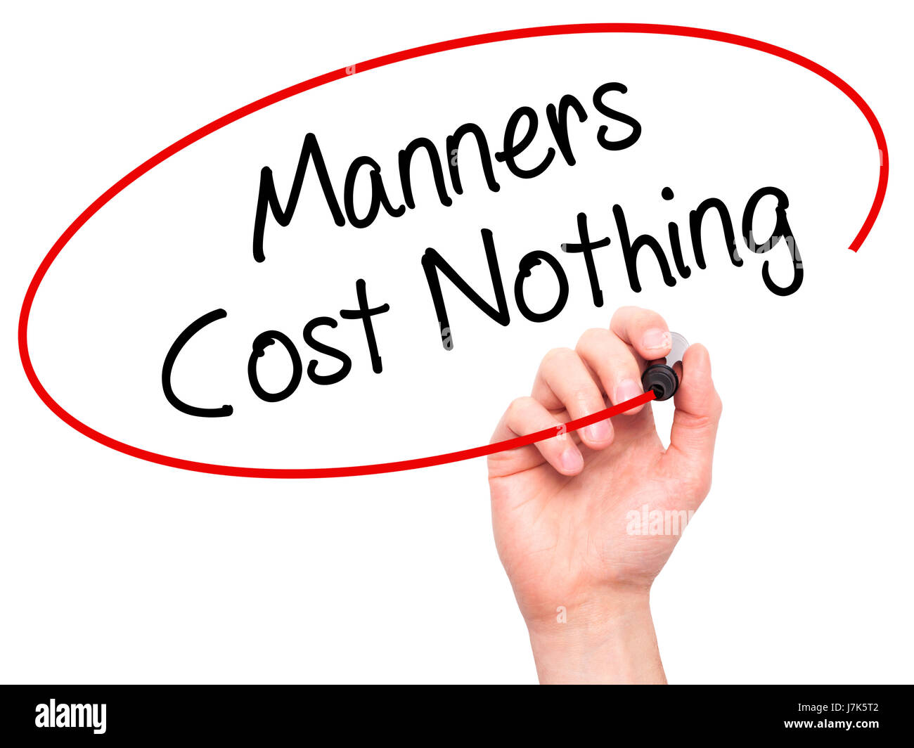 Man Hand writing Manners Cost Nothing with black marker on visual ...