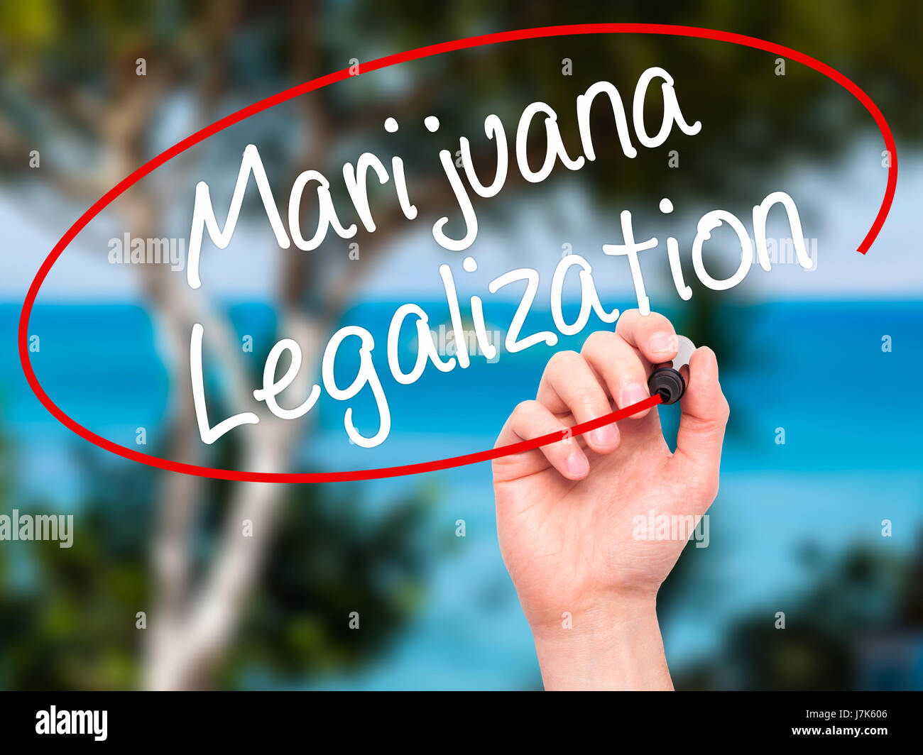 Man Hand writing Marijuana Legalization with black marker on visual ...