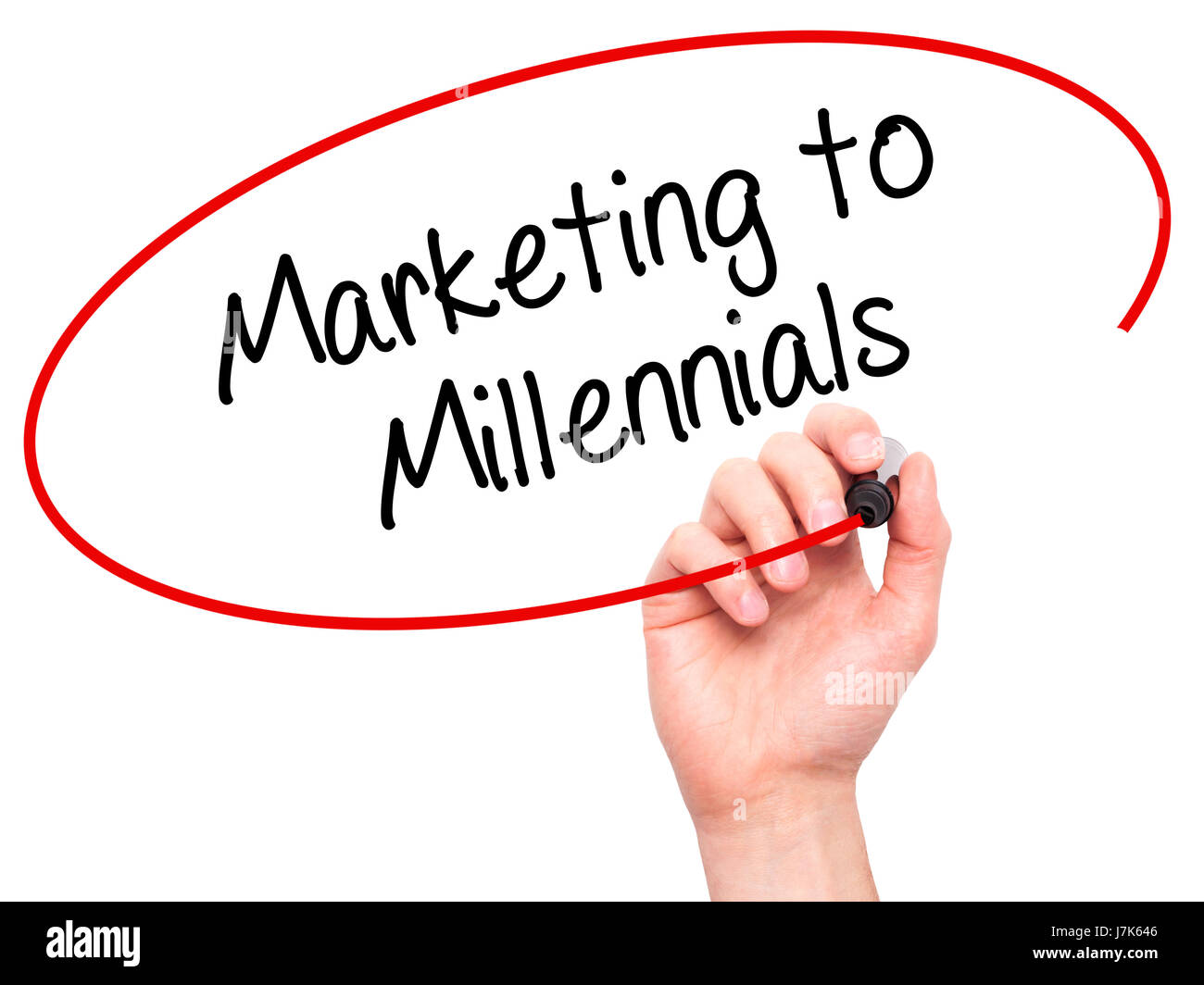 Man Hand writing Marketing to Millennials with black marker on visual ...