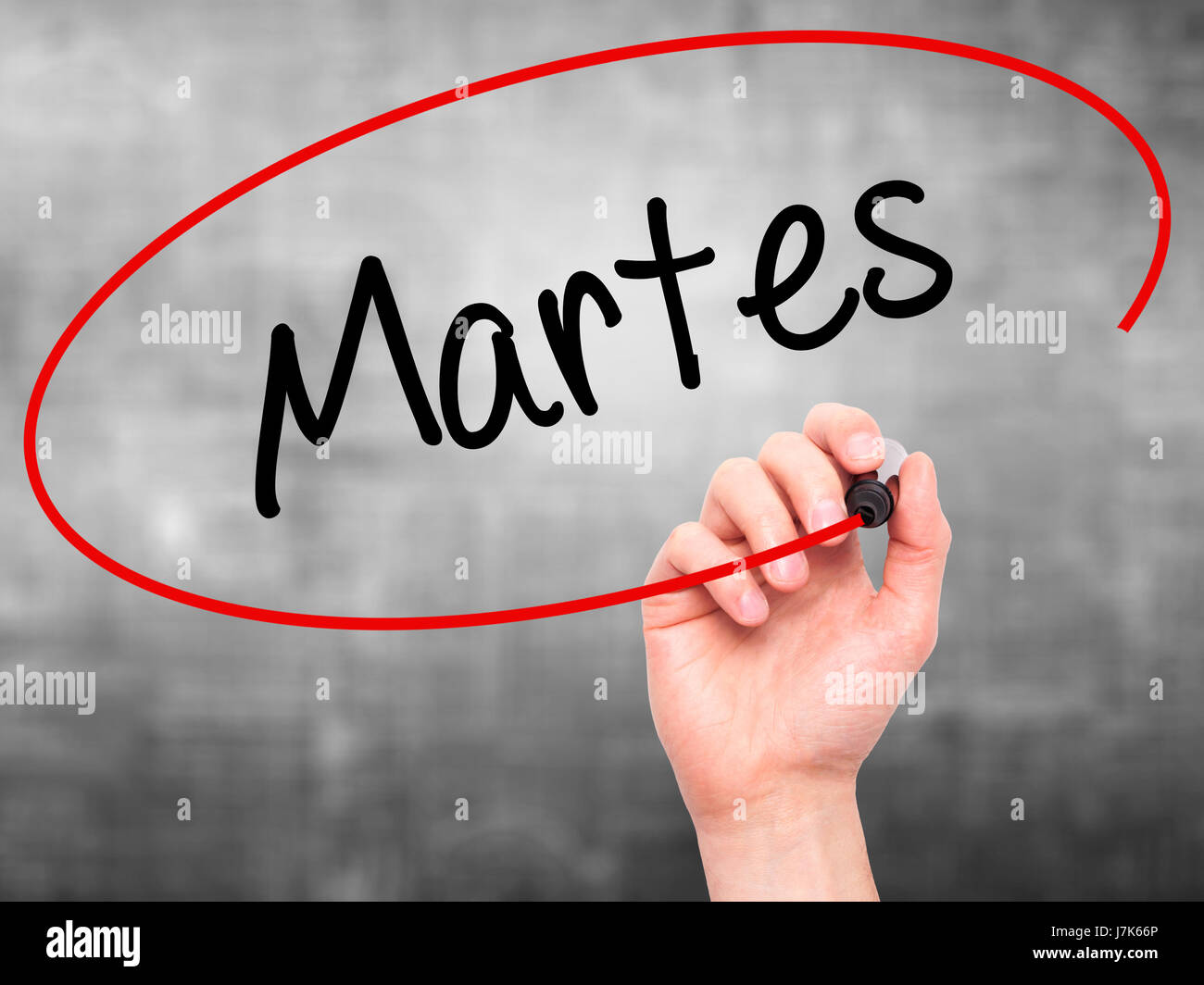 Man Hand writing Martes (Tuesday in Spanish) with black marker on ...