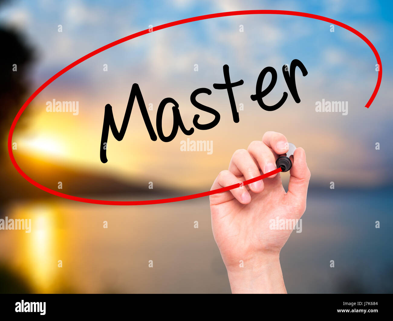 Man Hand writing Master with black marker on visual screen. Isolated on ...