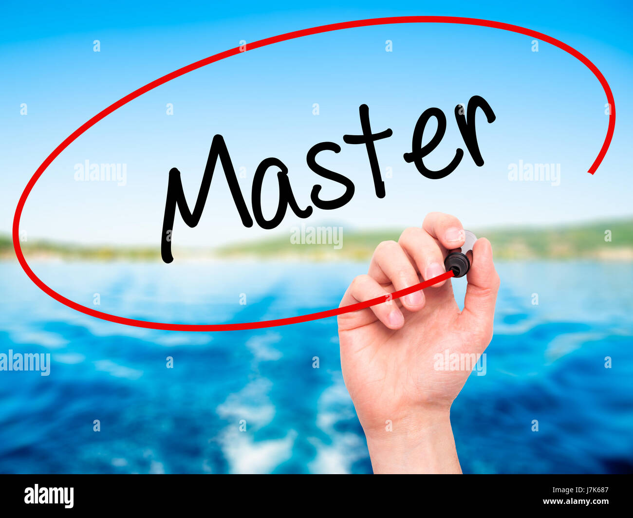 Man Hand writing Master with black marker on visual screen. Isolated on ...